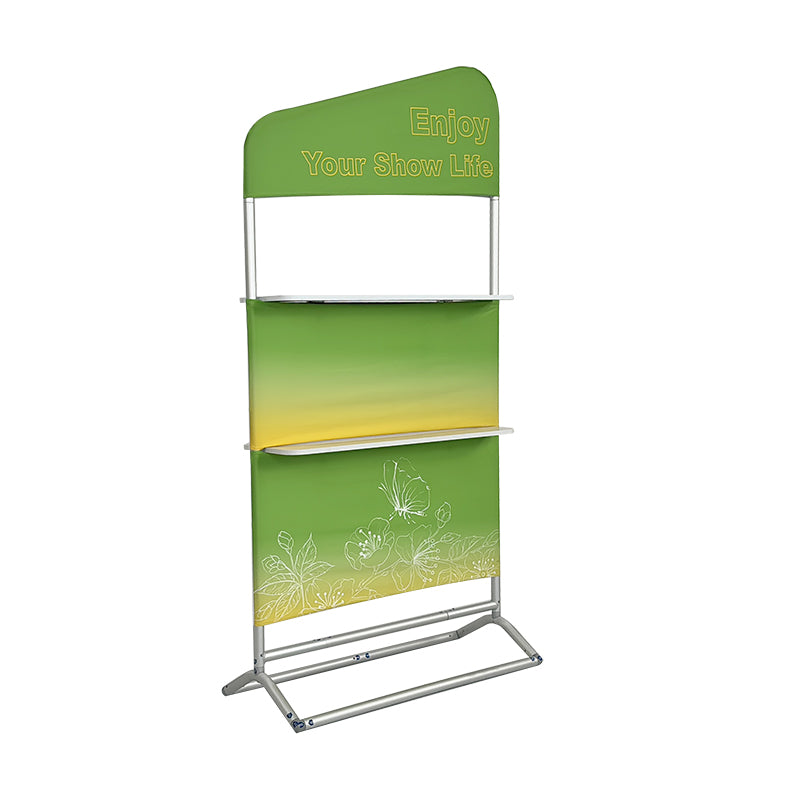 Slope Fabric Banner Stand with Shelf | Portable Display with Shelves ...